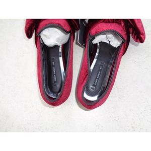 Zara | Shoes | Zara Burgundy Red Velvet Mutton Bow Nonslip Loafer Flats ...